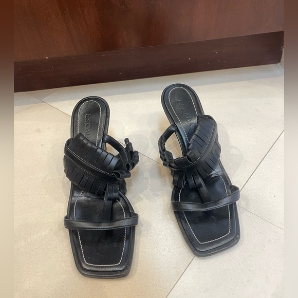 Escada | Shoes | Escada Black Slidessandals Wfringe And Nice 35 Heel ...